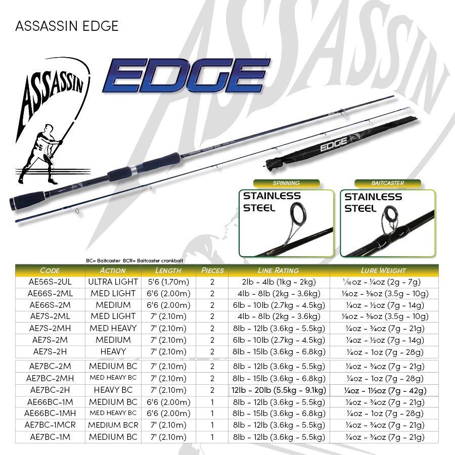 ROD ASSASSIN EDGE 6'6FT MED LIGHT 2 PCE – All Out Angling