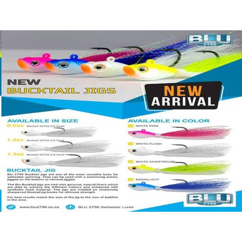 BUCKTAIL BLU JIG 1OZ WHITE/CHART – All Out Angling